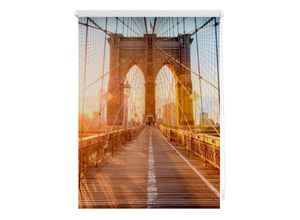 4251369832276 - Seitenzugrollo ORIGINAL Rollo Klemmfix ohne Bohren Verdunkelung Brooklyn Bridge - Orange Rollos Gr 45 cm stufenlos positionierbar 150 cm orange (orange weiß) Verdunkelungsrollos