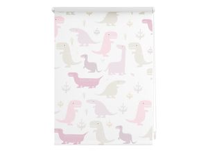 4250434125343 - Seitenzugrollo ORIGINAL Klemmfix Digital Dino Rollos Gr 150 cm 70 cm pink (pink weiß) Verdunkelungsrollos