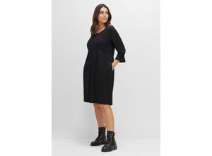 4063136388592 - Große Größen Shirtkleid mit gerafften 3 4-Ärmeln schwarz Gr40