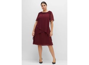 4063136412761 - Große Größen Cocktailkleid mit Spitzen-Einsatz aus Chiffon weinrot Gr40