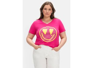 4063136629503 - Große Größen T-Shirt mit Neon-Frontprint elastische Qualität pink Gr48