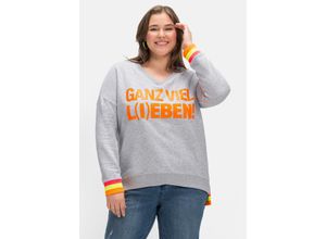 4063136629664 - Große Größen Sweatshirt mit Neonprint und Ringelbündchen grau Gr48