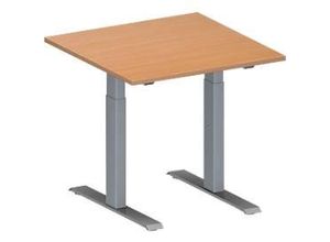 4251898815160 - Genius Konferenztisch MODENA FLEX Quadrat T-Fuß Rechteckrohr B 800 x T 800 x H 650-850 mm Buche weißaluminium RAL 9006