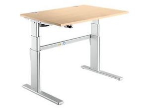 4250510871935 - Schreibtisch Komfort elektrisch höhenverstellbar Rechteck C-Fuß B 1200 x T 800 x H 655-1305 mm Ahorn weißaluminium RAL 9006