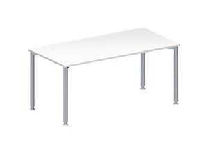 4251898815610 - Genius Konferenztisch Rechteck 4-Fuß Rundrohr B 1600 x T 800 x H 720-840 mm weiß weißaluminium RAL 9006