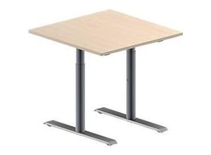 4251898814804 - Genius Konferenztisch MODENA FLEX Quadrat T-Fuß Rundrohr B 800 x T 800 x H 650-850 mm Ahorn weißaluminium RAL 9006