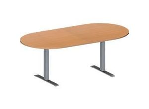 4251898818093 - Genius Konferenztisch MODENA FLEX Oval T-Fuß Rechteckrohr B 2000 x T 1000 x H 650-850 mm Buche weißaluminium RAL 9006