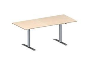 4251898814903 - Genius Konferenztisch MODENA FLEX Rechteck T-Fuß Rundrohr B 1800 x T 800 x H 650-850 mm Ahorn weißaluminium RAL 9006