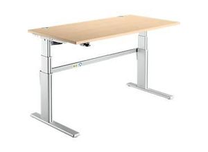 4250510871058 - Schreibtisch Komfort elektrisch höhenverstellbar Rechteck C-Fuß B 1600 x T 800 x H 655-1305 mm Ahorn weißaluminium RAL 9006