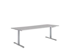 4250510871201 - Schreibtisch Multiflex manuell höhenverstellbar Rechteck T-Fuß B 1600 x T 800 x H 728-1208 mm lichtgrau weißaluminium