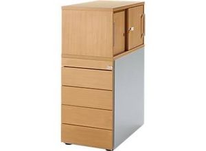 4251898819137 - Genius Standcontainer mit Aufsatzschrank inkl Schiebetür komplett abschließbar seitliche Griffnut Buche