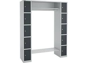 4251898822571 - Select Schließfachgarderobe mit Hutablage & Kleiderstange B 1565 x T 500 x H 1950 mm weißalu anthrazitgrau