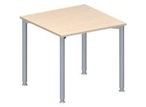 4251898814101 - Genius Konferenztisch MODENA FLEX Quadrat 4-Fuß Rundrohr B 800 x T 800 x H 720-840 mm Ahorn weißaluminium RAL 9006