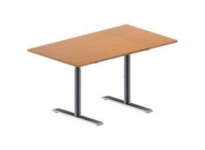 4251898814866 - Genius Konferenztisch MODENA FLEX Rechteck T-Fuß Rundrohr B 1400 x T 800 x H 650-850 mm Buche weißaluminium RAL 9006