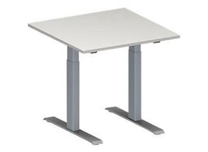 4251898815146 - Genius Konferenztisch MODENA FLEX Quadrat T-Fuß Rechteckrohr B 800 x T 800 x H 650-850 mm lichtgrau weißaluminium RAL 9006