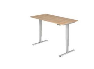 4032062147856 - Schreibtisch ULM elektrisch höhenverstellbar Rechteck T-Fuß B 1600 x T 800 x H 625-1275 mm Nussbaum weißalu + Memoryschalter