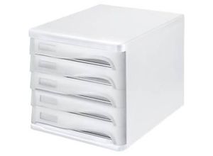 4012086079838 - - Schubladenbox the wave 5 Schubladen din A4 din C4 Polypropylen Polystyrol Gehäusefarbe weiß Farbe der Schublade lichtgrau