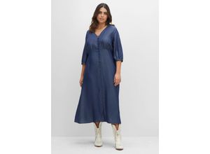 4063136406166 - Große Größen Maxikleid in Denimoptik mit Knopfleiste dark blue Denim Gr44