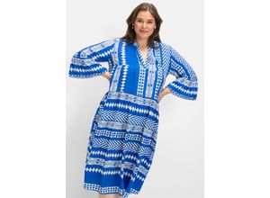 4063136629817 - Große Größen Maxikleid mit Ethnoprint und Volant blau gemustert Gr48