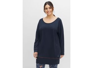 4063136384808 - Große Größen Relax-Shirtkleid mit weitem Rundhals und Kontrastnaht marine Gr44 46