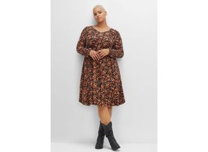 4063136375356 - Große Größen Knielanges Jerseykleid mit Blumenprint schwarz bedruckt Gr54