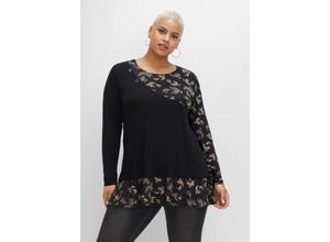 4063136376933 - Große Größen Longshirt mit floralem Druck in Double-Layer-Optik schwarz bedruckt Gr40 42