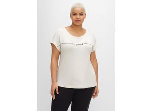 4063136476237 - Große Größen Oversized-Shirt in Feinstrick-Optik mit Schriftzug offwhite Gr56 58