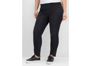 4063136393268 - Große Größen Schmale Jeans mit Gummibund und Fransensaum black Denim Gr56