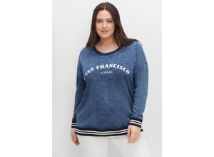 4063136412976 - Große Größen Sweatshirt in Denim-Optik mit Ringelbündchen nachtblau Gr44 46