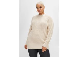 4063136385652 - Große Größen Strickpullover mit Zopfmuster am Raglanärmel ecru meliert Gr44 46