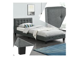 4260565523390 - Polsterbett Manresa in Grau - Bett mit Lattenrost und Kopfteil - Zeitloses modernes Design mit Stoff Bezug und Steppung - 90 x 200 cm - Juskys