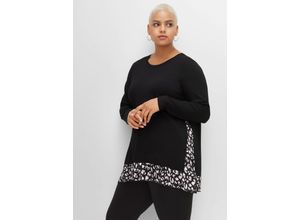 4063136377107 - Große Größen Longshirt mit floral bedruckten Einsätzen schwarz Gr48 50