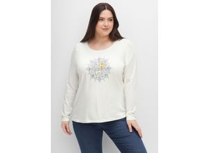 4063136374755 - Große Größen Langarmshirt mit Frontprint und Glitzersteinen offwhite Gr48 50