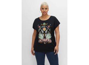 4063136475353 - Große Größen Oversized-Shirt mit Frontdruck aus elastischem Jersey schwarz Gr56 58