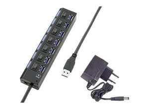 4016139334042 - 7 Port USB 32 Gen 1-Hub (USB 30) einzeln schaltbar mit Status-LEDs mit iPad-Ladeport Schwarz