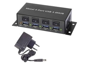 4016138969573 - RF-3955362 4 Port USB 32 Gen 1-Hub (USB 30) Metallgehäuse einzeln schaltbar zur Wandmontage Schwarz