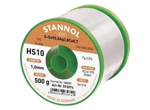 4006062930428 - HS10 2510 Lötzinn bleifrei Spule Sn955Ag38Cu07 ROM1 500 g 1 mm - Stannol