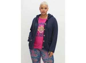 4063136388486 - Große Größen Sweatjacke mit Kapuze Knopfleiste und Taschen nachtblau Gr56 58