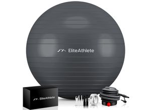 4260696120512 - EliteAthlete® Gymnastikball Sitzball Büro ergonomisch mit Anti Burst System - Fitness Yoga Pilates Schwangerschaft - Schwangerschaftsball Fitnessball Yogaball - Yoga Ball inkl Luftpumpe - Grey 55cm