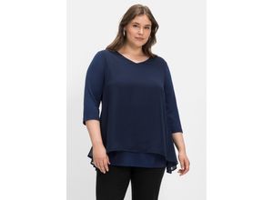 4063136611942 - Große Größen Blusenshirt mit Chiffon doppellagig marine Gr40 42