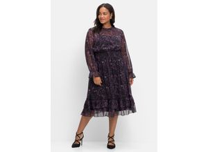 4063136548873 - Große Größen Chiffonkleid mit Alloverprint und Volants schwarz gemustert Gr50