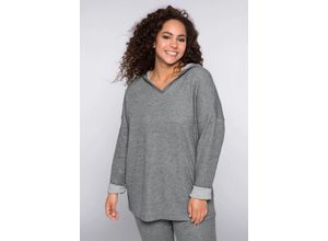 4063135855002 - Große Größen Sweatshirt mit V-Ausschnitt und Kapuze dunkelgrau meliert Gr40 42