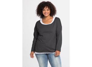 4063136559107 - Große Größen Langarmshirt im Layeringlook mit Rollkanten anthrazit Gr48