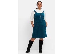 4063136568383 - Große Größen Latzkleid aus Cord mit Druckknöpfen und Taschen petrol Gr54