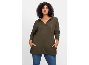 4063136569069 - Große Größen Pullover mit Kaschmir und leichter A-Linie dunkeloliv Gr40 42