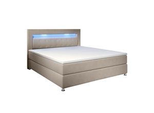 4260565526049 - Boxspringbett Vancouver – Einzelbett mit LED-Beleuchtung Topper & Bonell-Federkern-Matratze – Bett Polsterbett mit Stoff - 120x200 cm Beige - Juskys