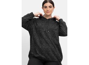 4063136551651 - Große Größen Sweatshirt mit Kapuze in Salz-und-Pfeffer-Optik schwarz Gr52 54