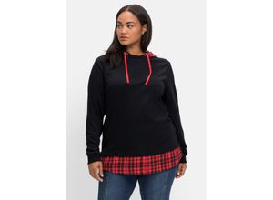 4063136594009 - Große Größen Kapuzensweatshirt in 2-in-1-Optik mit Karomuster schwarz-rot Gr56 58