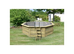 4010090331362 - CHILLROI Achteckiger Massivholzpool 4275 x 4275 x 124 cm Modell 1 X Folie grau Inkl Zubehör und Pool Leitern