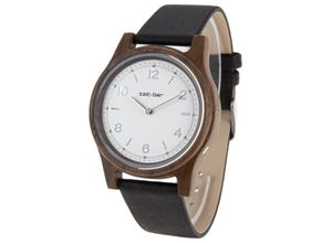 Image of Zeit-Bar Funk-Armbanduhr, Holz-Gehäuse, Leder-Uhrband